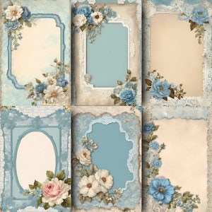 A4 Vintage Lace Frame Digital Paper Printable, Shabby Chic Sweet Blue ...