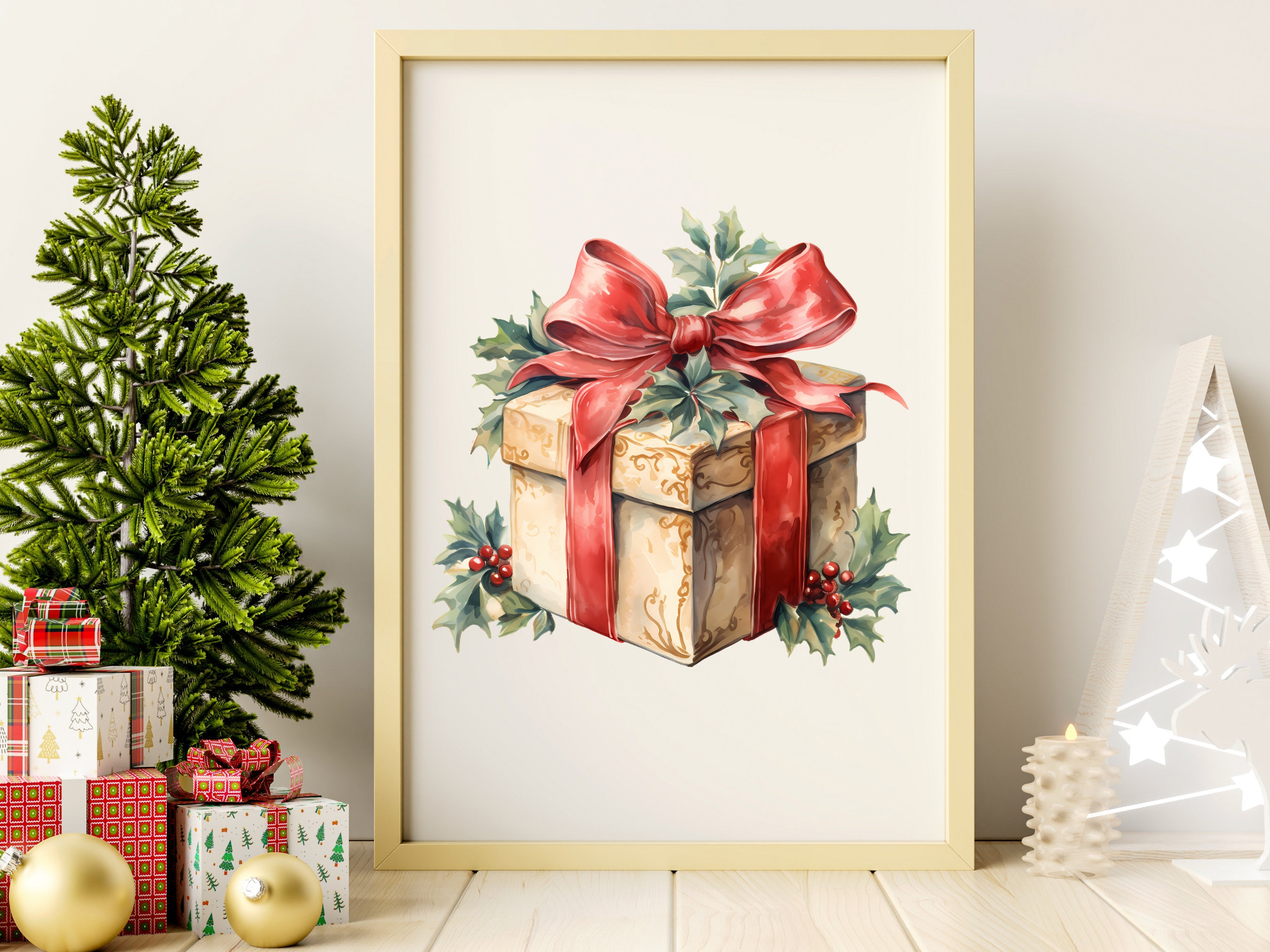 10 Christmas Clipart Bundle PNG, Christmas Ornaments, Vintage Retro ...