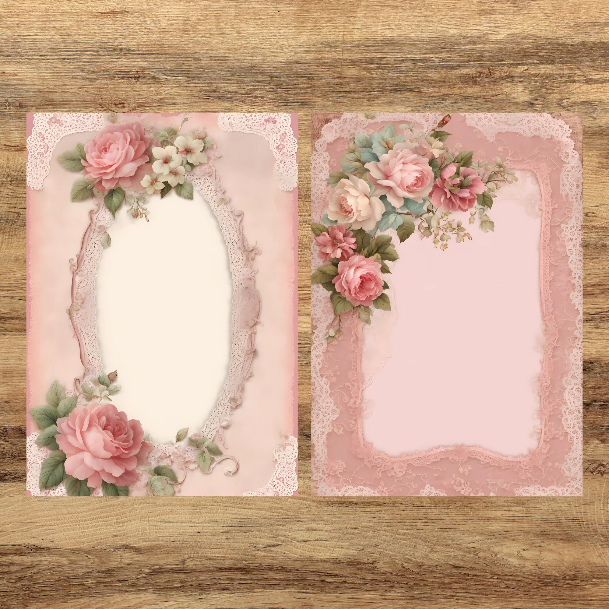 Vintage Lace Frame Digital Paper: Shabby Chic Pink Floral (digital ...