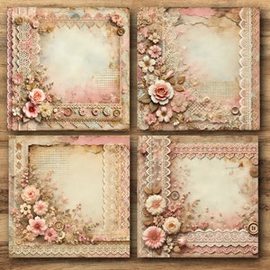 12x12" Vintage Lace Digital Paper Printable, Sweet Blush Pink, Lace ...