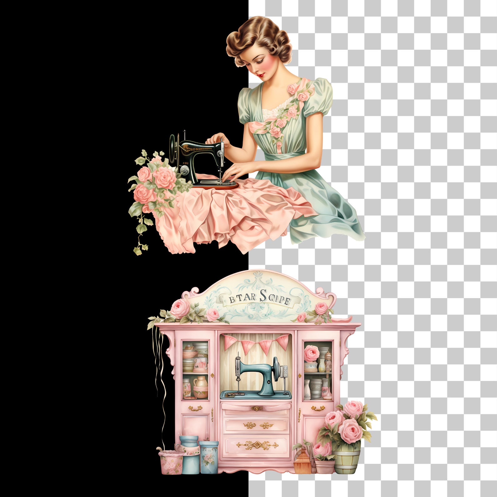 Vintage Sewing Clipart, PNG Bundle, Sewing Machines, Shabby Chic, Junk ...