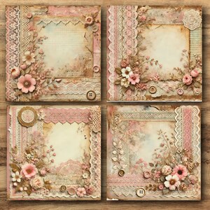 12x12" Vintage Lace Digital Paper Printable, Sweet Blush Pink, Lace ...