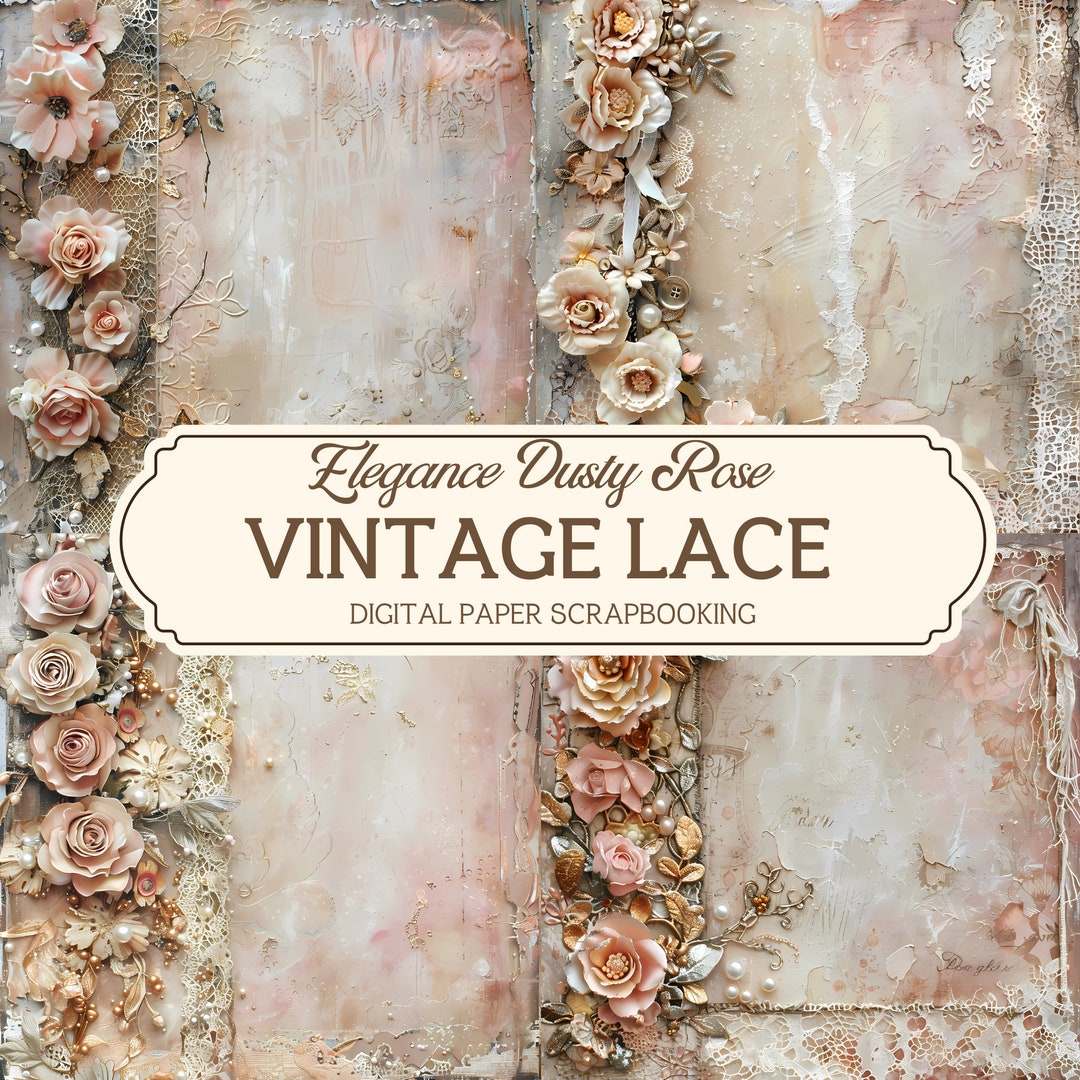 Vintage Lace Digital Paper Printable, Elegance Dusty Rose, Flower Lace ...