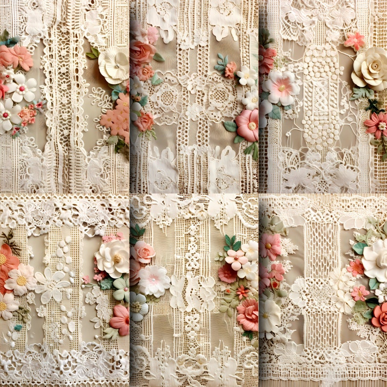 Vintage Lace Digital Paper Printable, Petal Tapestry Flowers, Lace ...