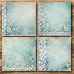 12x12" Vintage Lace Digital Scrapbook Paper, Ethereal Blue ...