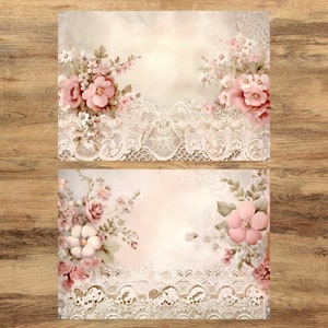 A4 Vintage Lace Digital Paper Printable, Shabby Chic Floral Serenity ...