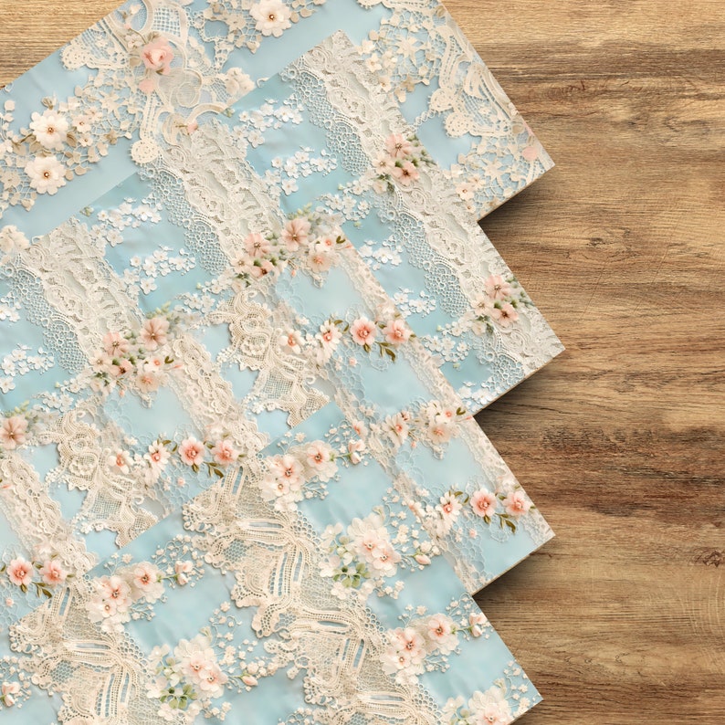 A4 Vintage Lace Digital Paper Printable, Meadows Delight Floral, Lace ...