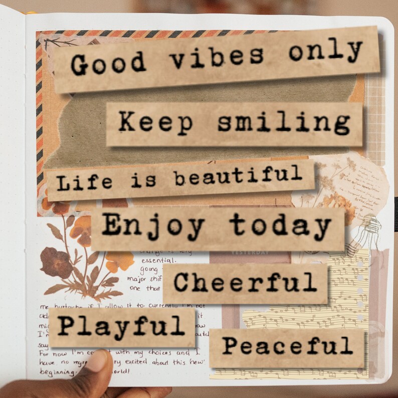 Printable Good Vibes Junk Journal Words & Phrases, Printable Saying ...