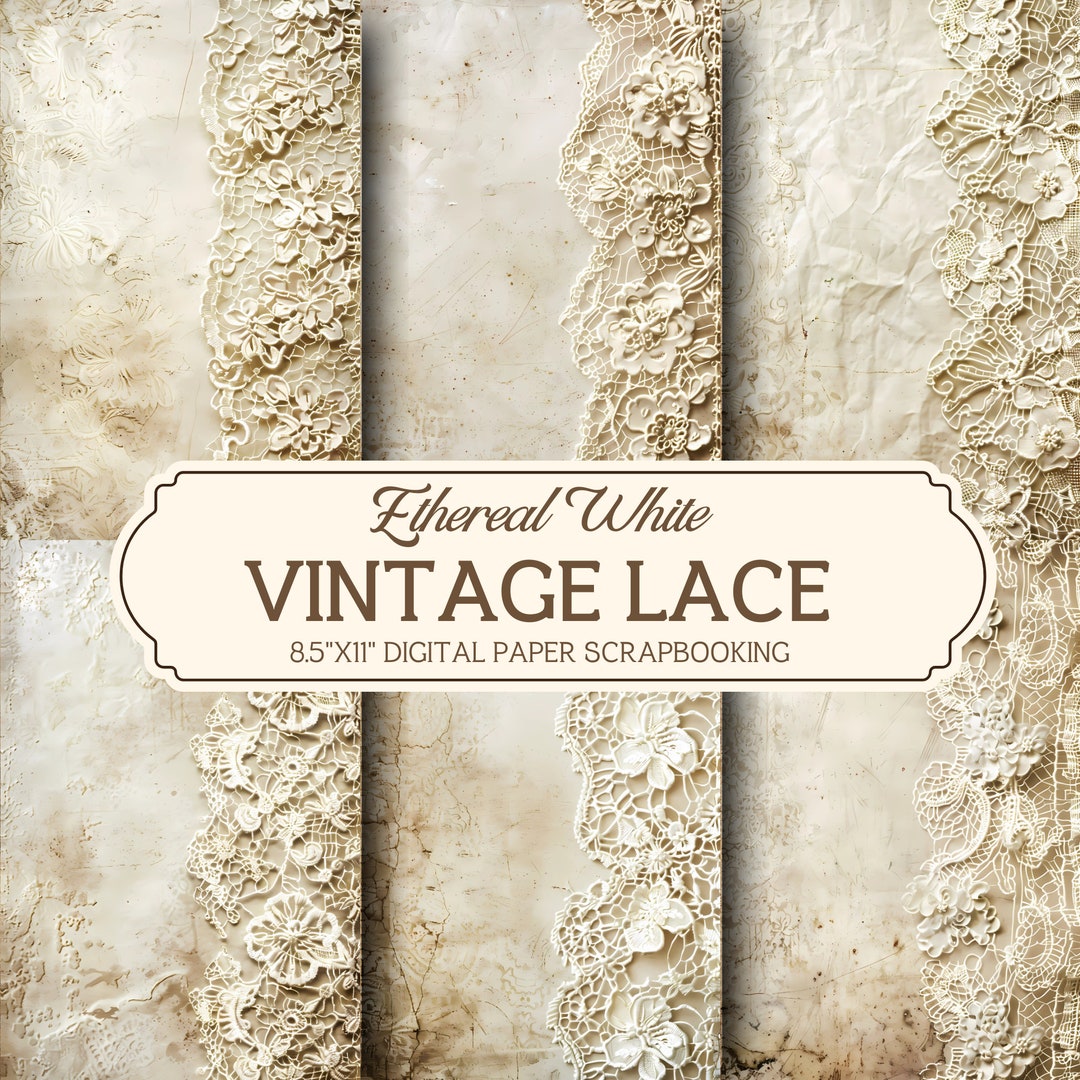 8.5x11" Vintage Lace Digital Paper Printable, Ethereal White Floral ...