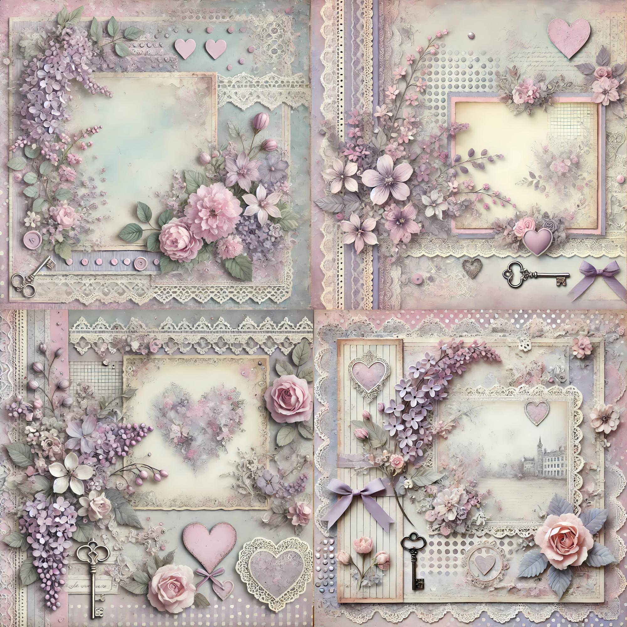 12x12" Vintage Scrapbook Paper, Lilac Blossom Serenity, Purple Digital ...