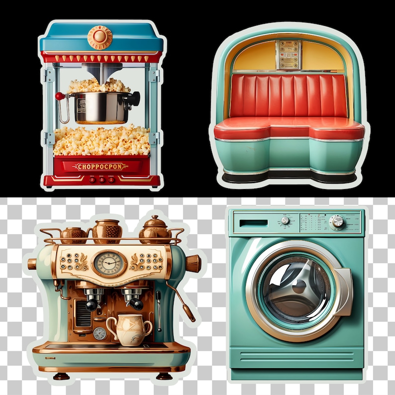 1950s Retro, Vintage, Clipart PNG Bundle, Fussy Cut Digital, Ephemera, Junk Journal Kit ...