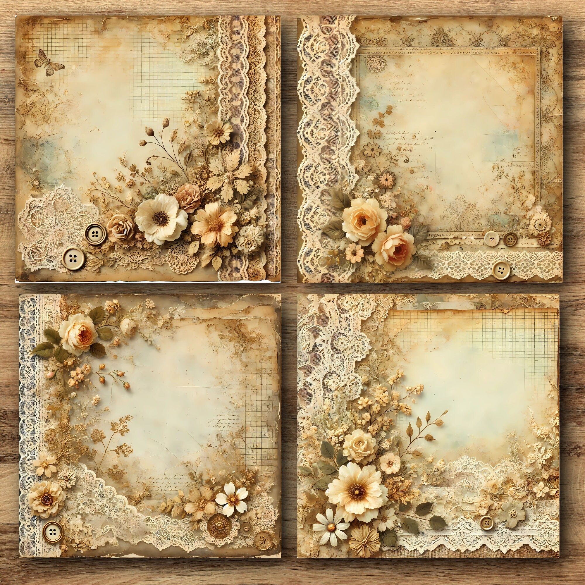 12x12 Vintage Lace Digital Paper Printable, Golden Nostalgia, Lace ...