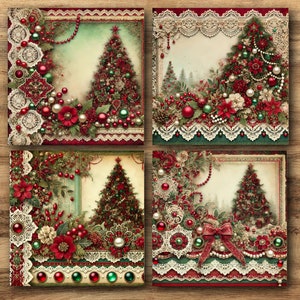 12x12" Vintage Christmas Scrapbook Digital Paper, Vintage Christmas ...