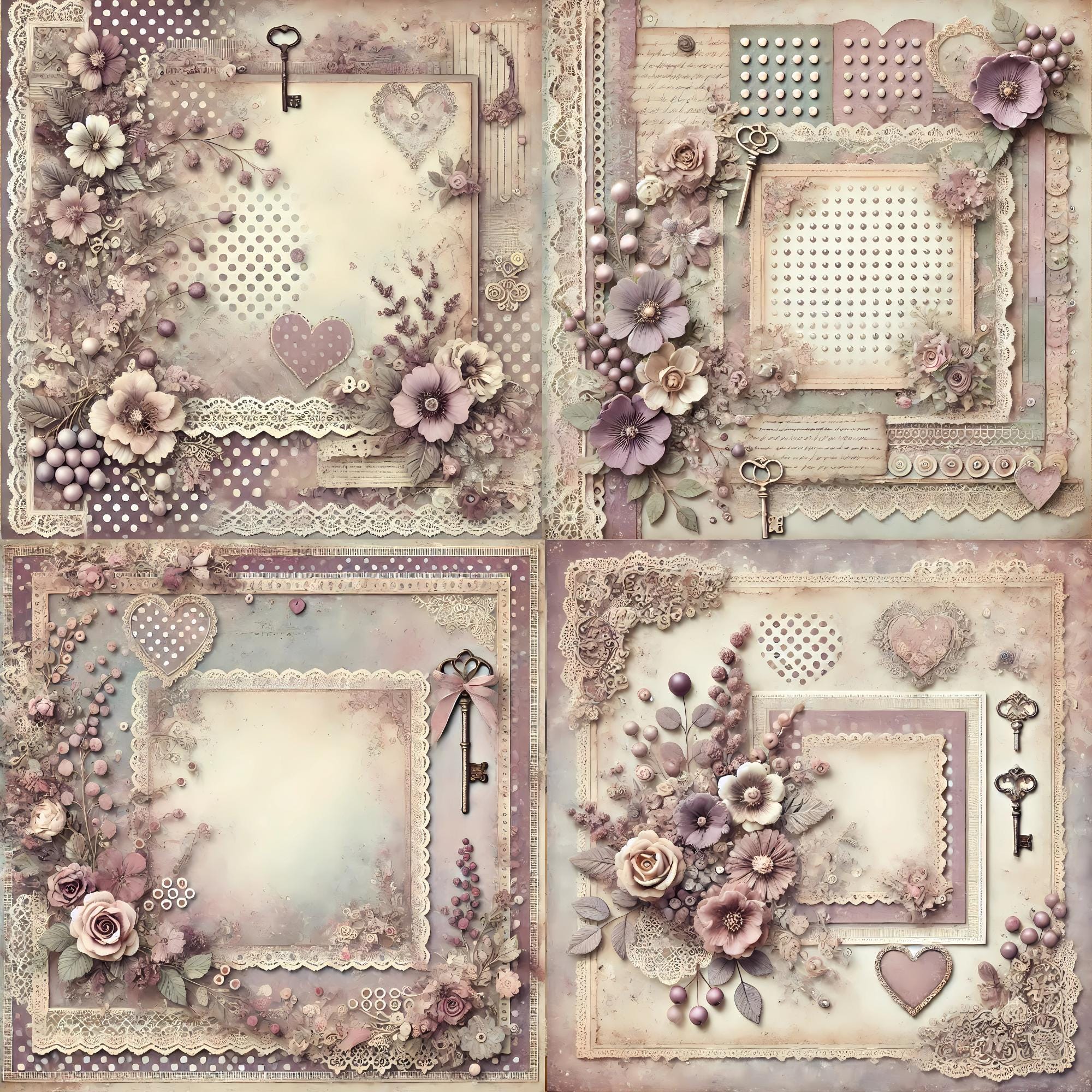 12x12" Vintage Scrapbook Paper, Purple Dusty Grape Elegance, Digital ...
