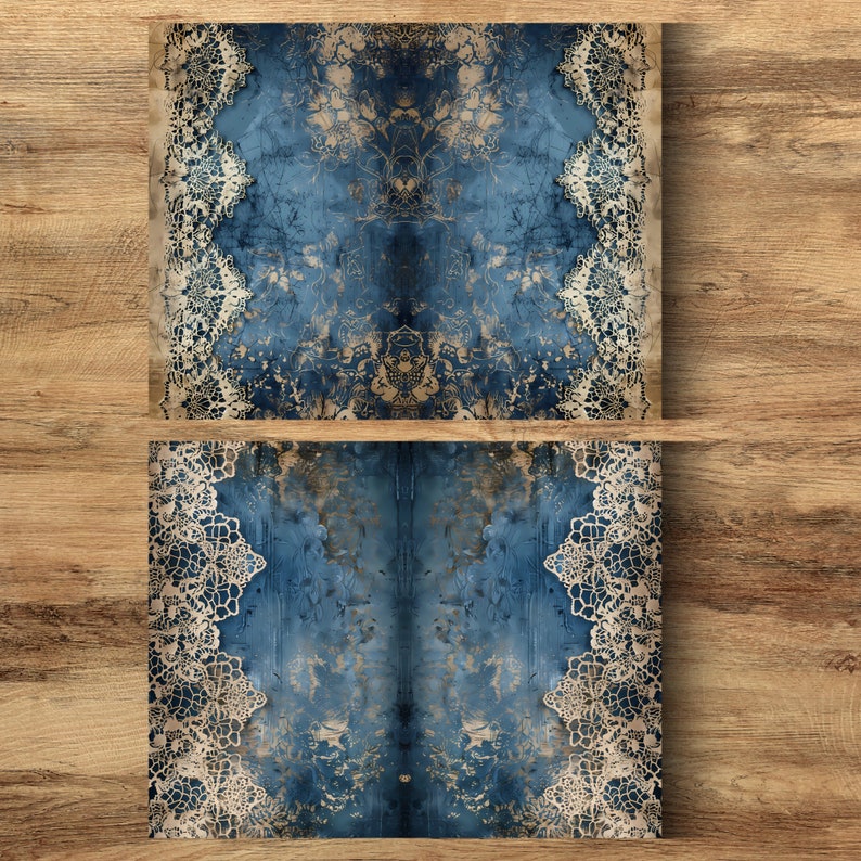 8.5x11 Vintage Lace Digital Paper Printable, Midnight Blue Floral, Lace ...