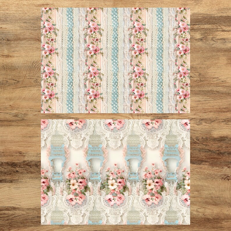 A4 Vintage Lace Digital Paper Printable, Whimsy Blossom Floral, Lace ...