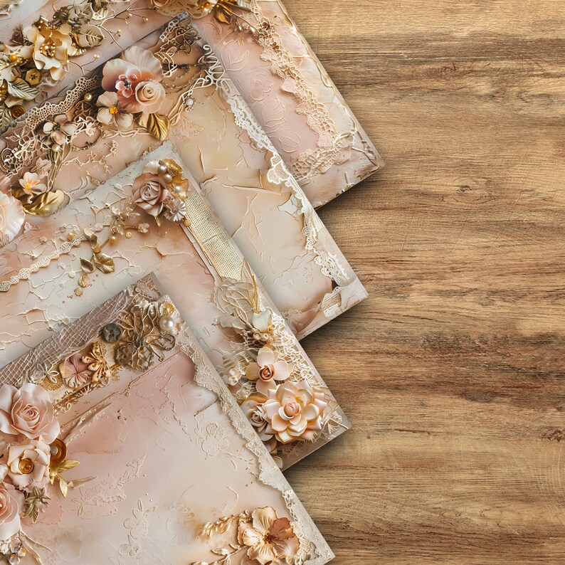 Vintage Lace Digital Paper Printable, Charming Rose Gold, Flower Lace ...