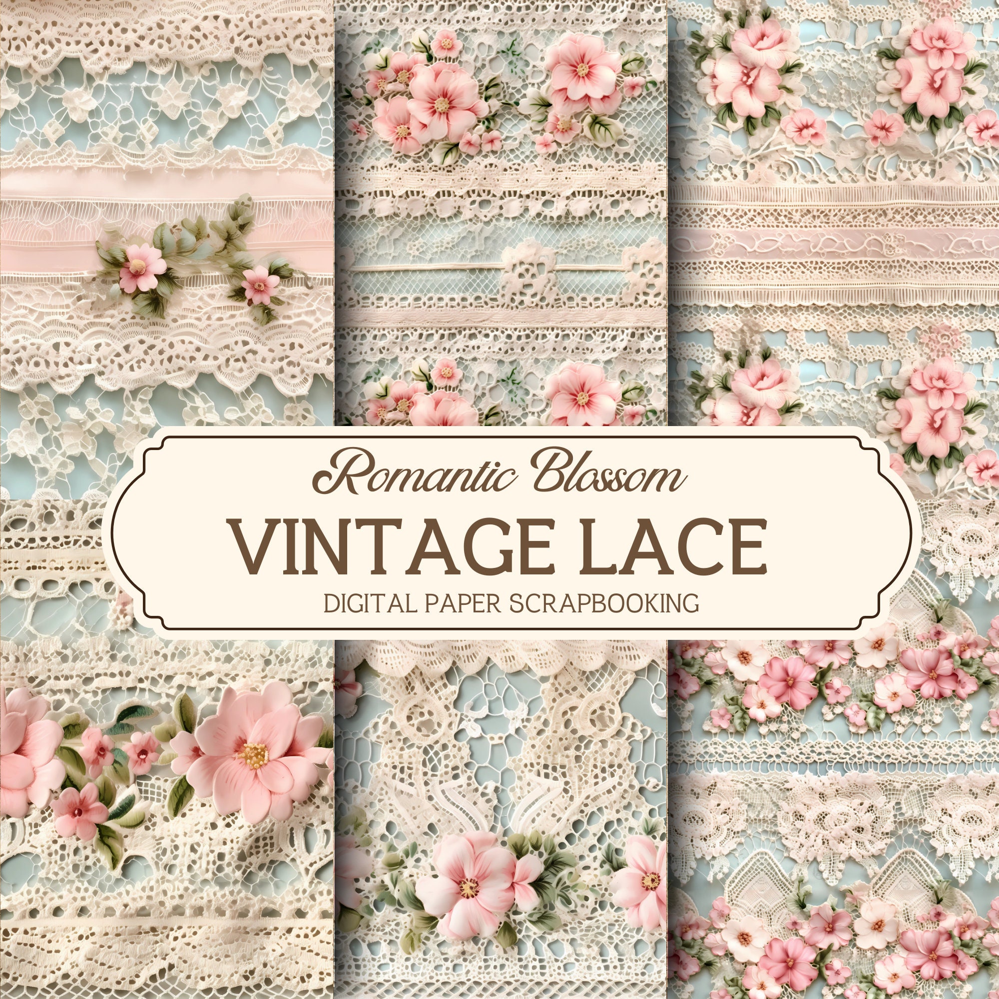 A4 Vintage Lace Digital Paper Printable, Romantic Blossom Flower, Lace ...