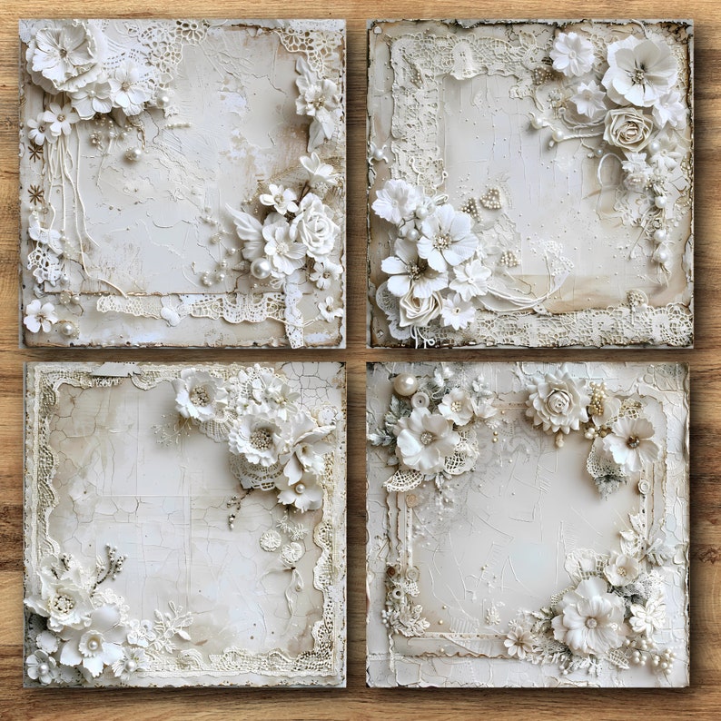 Vintage Lace Digital Paper Printable, Charming White, Flower Lace ...