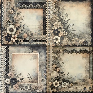 12x12" Vintage Lace Digital Paper Printable, Charcoal Elegance, Lace ...