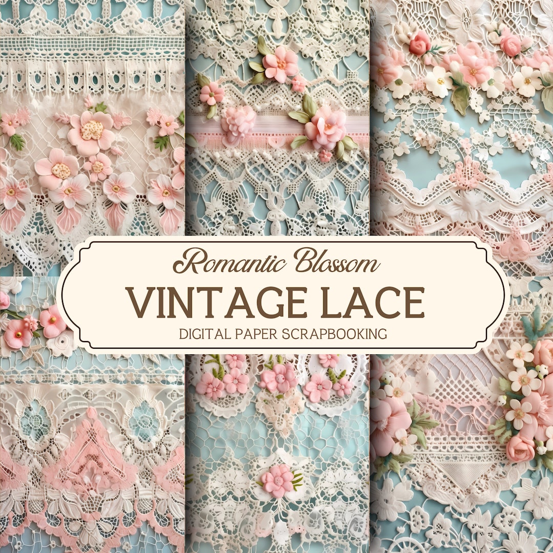 Vintage Lace Digital Paper Printable, Romantic Blossom Flowers, Lace ...