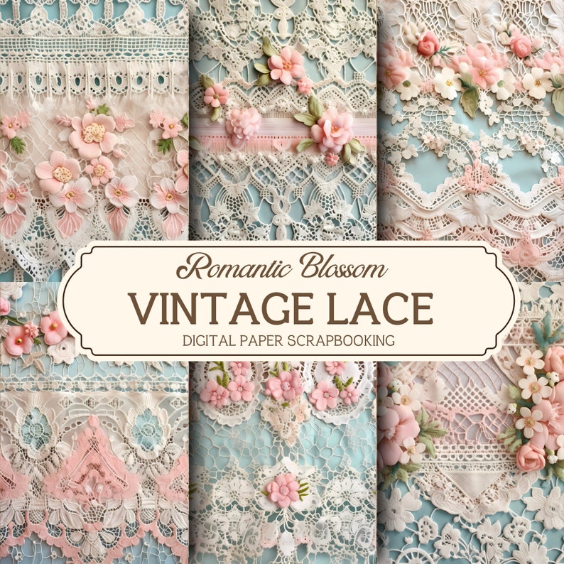 Vintage Lace Digital Paper Printable, Romantic Blossom Flowers, Lace ...