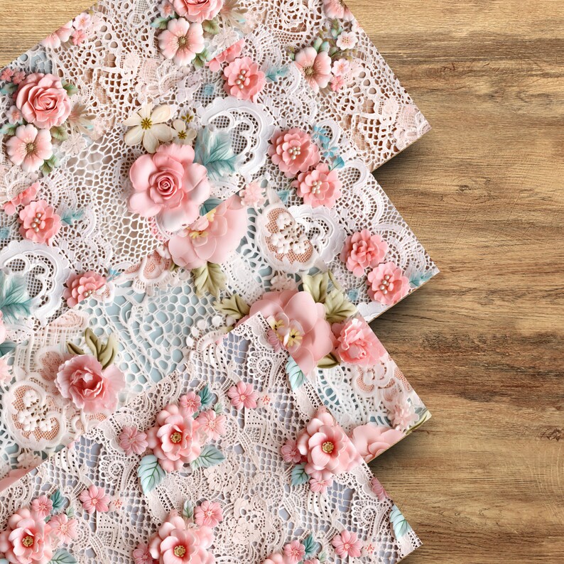 A4 Vintage Lace Digital Paper Printable, Rose Whimsy Floral, Lace ...