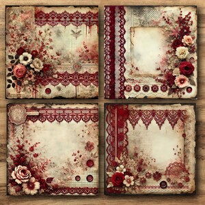 12x12" Vintage Lace Digital Paper Printable, Blood Red, Lace Scrapbook ...