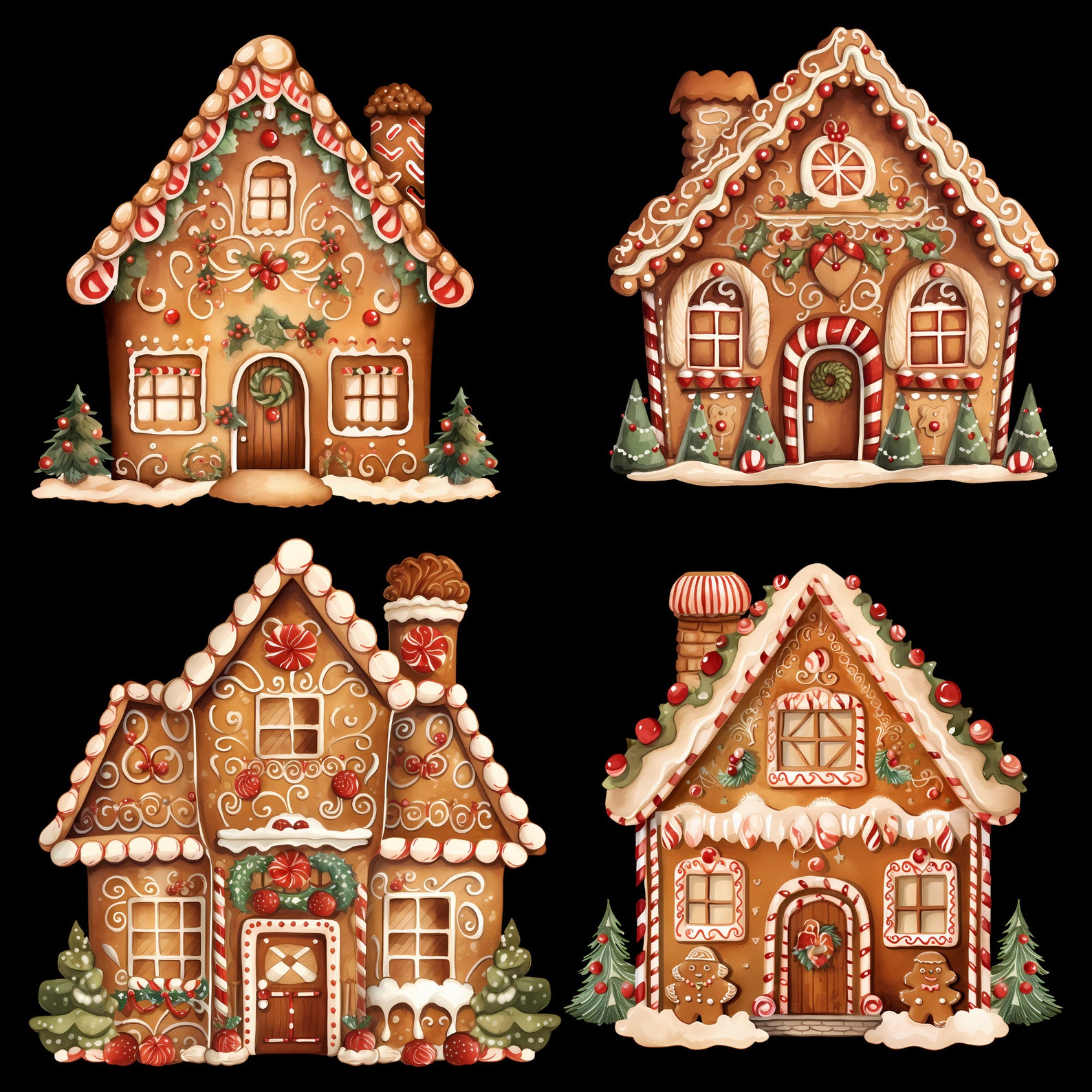 Christmas Gingerbread House Clipart: 45 Watercolor Pngs (digital ...