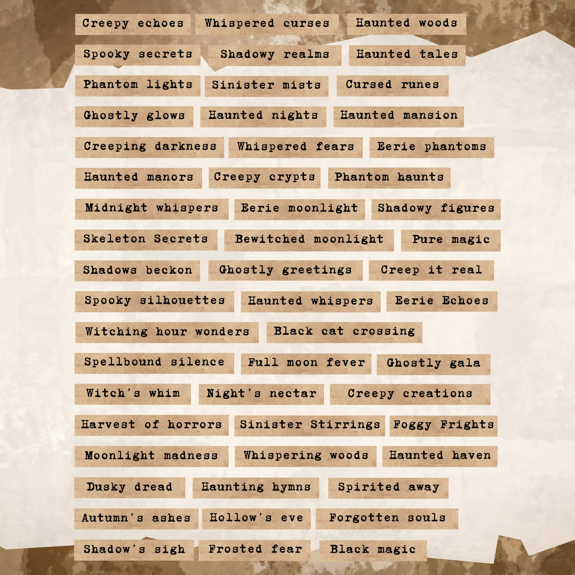 Printable Spooky Halloween Words & Phrases: Junk Journal Ephemera ...