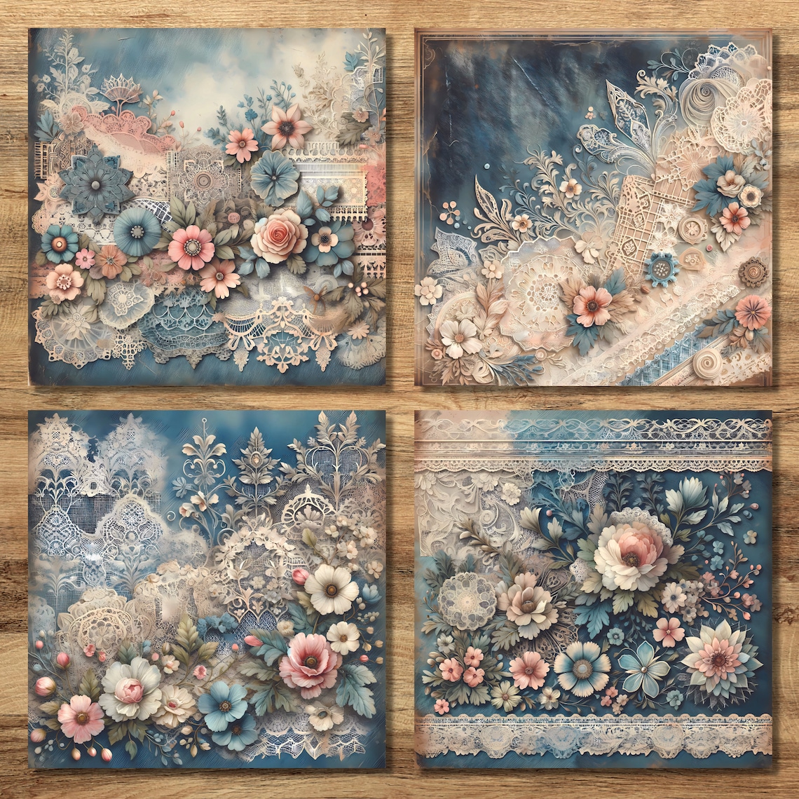 Vintage Lace Digital Paper Printable, Blue Florals, Victorian, Lace ...