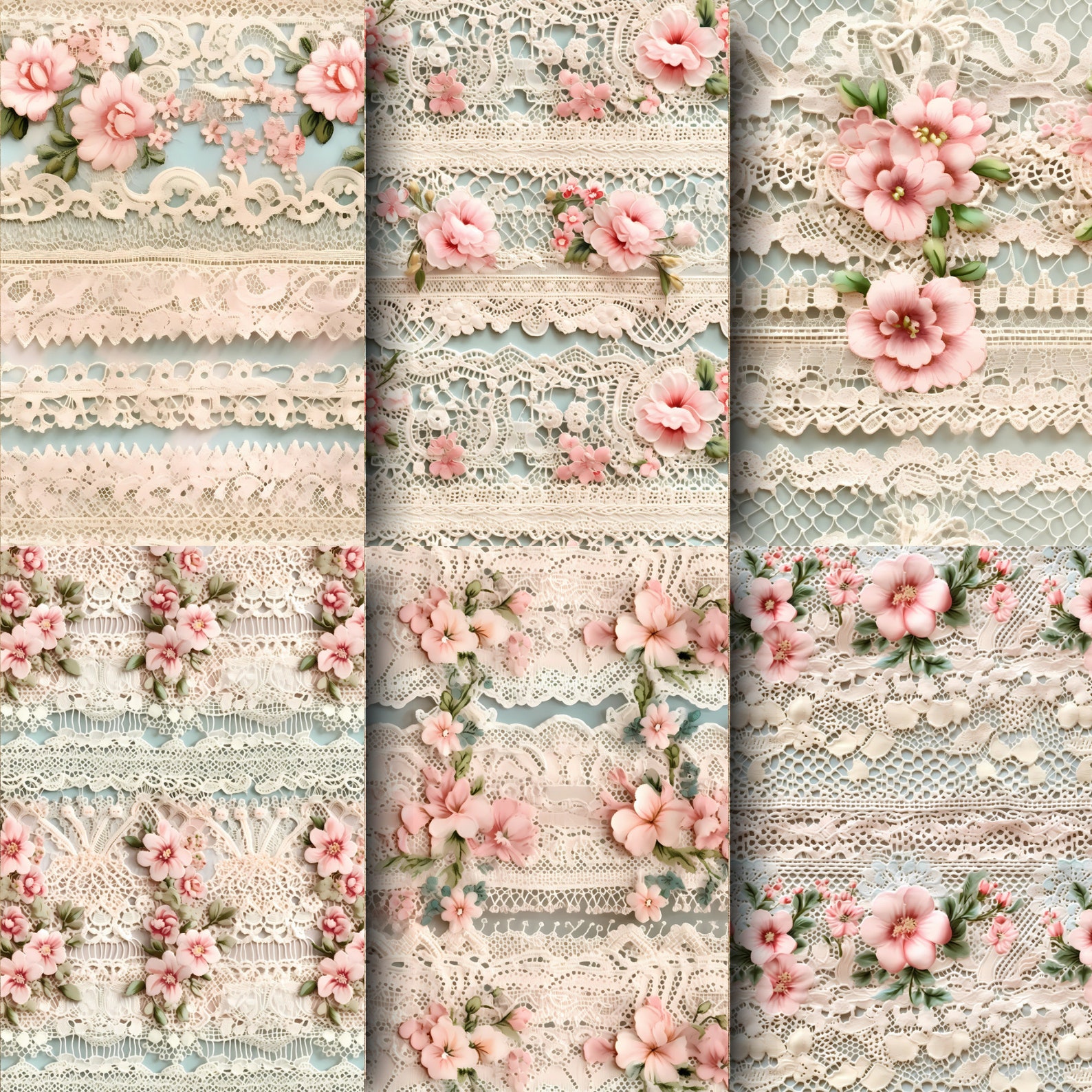 A4 Vintage Lace Digital Paper Printable, Romantic Blossom Flower, Lace ...