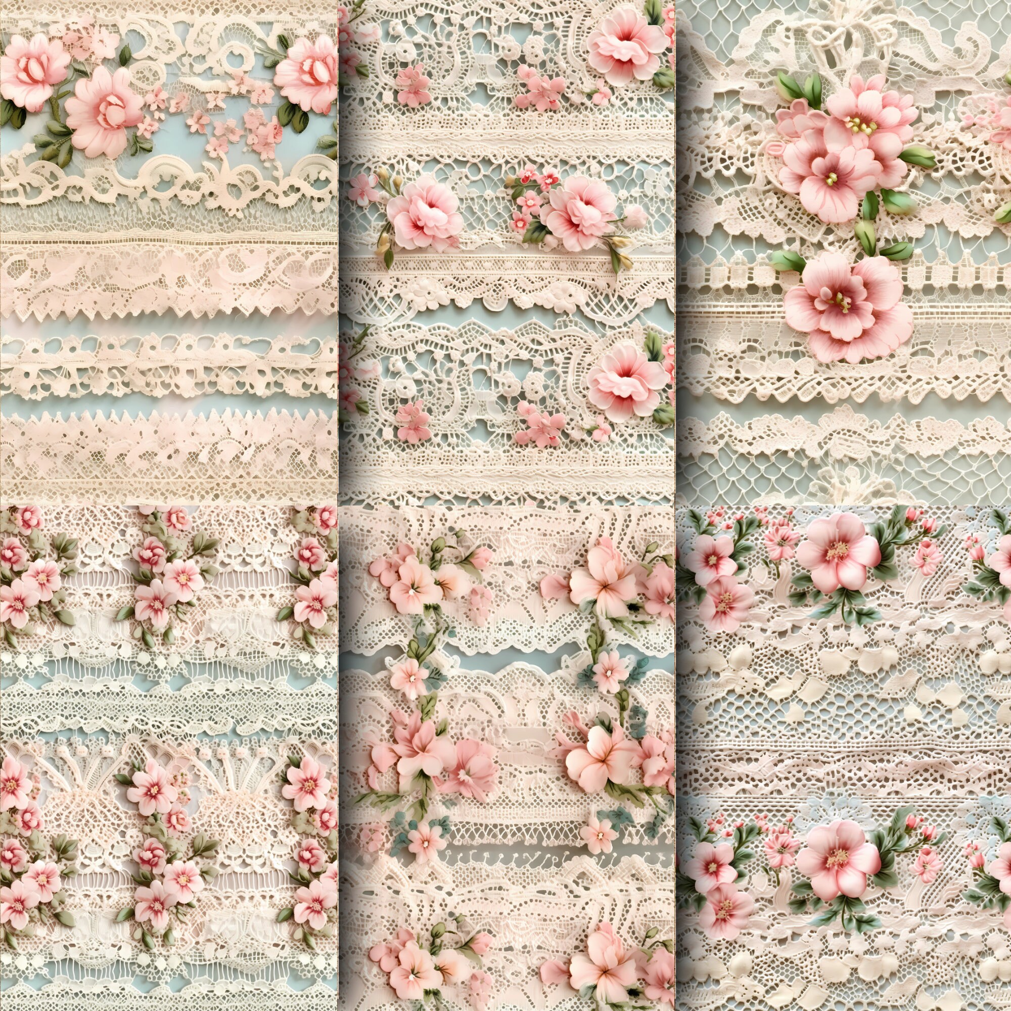 A4 Vintage Lace Digital Paper Printable, Romantic Blossom Flower, Lace ...