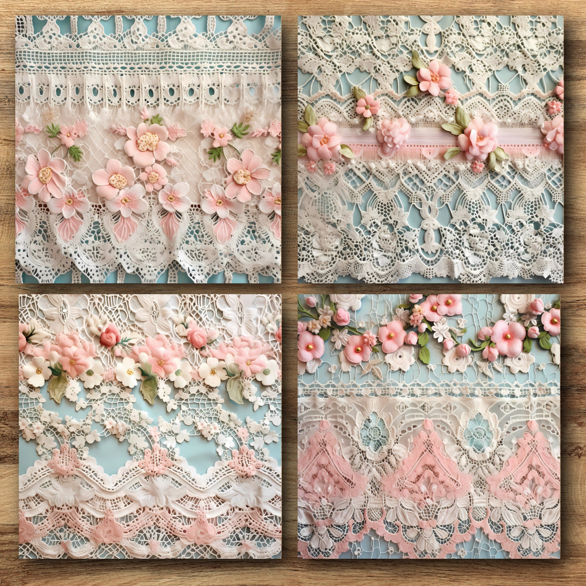 Vintage Lace Digital Paper Printable, Romantic Blossom Flowers, Lace ...