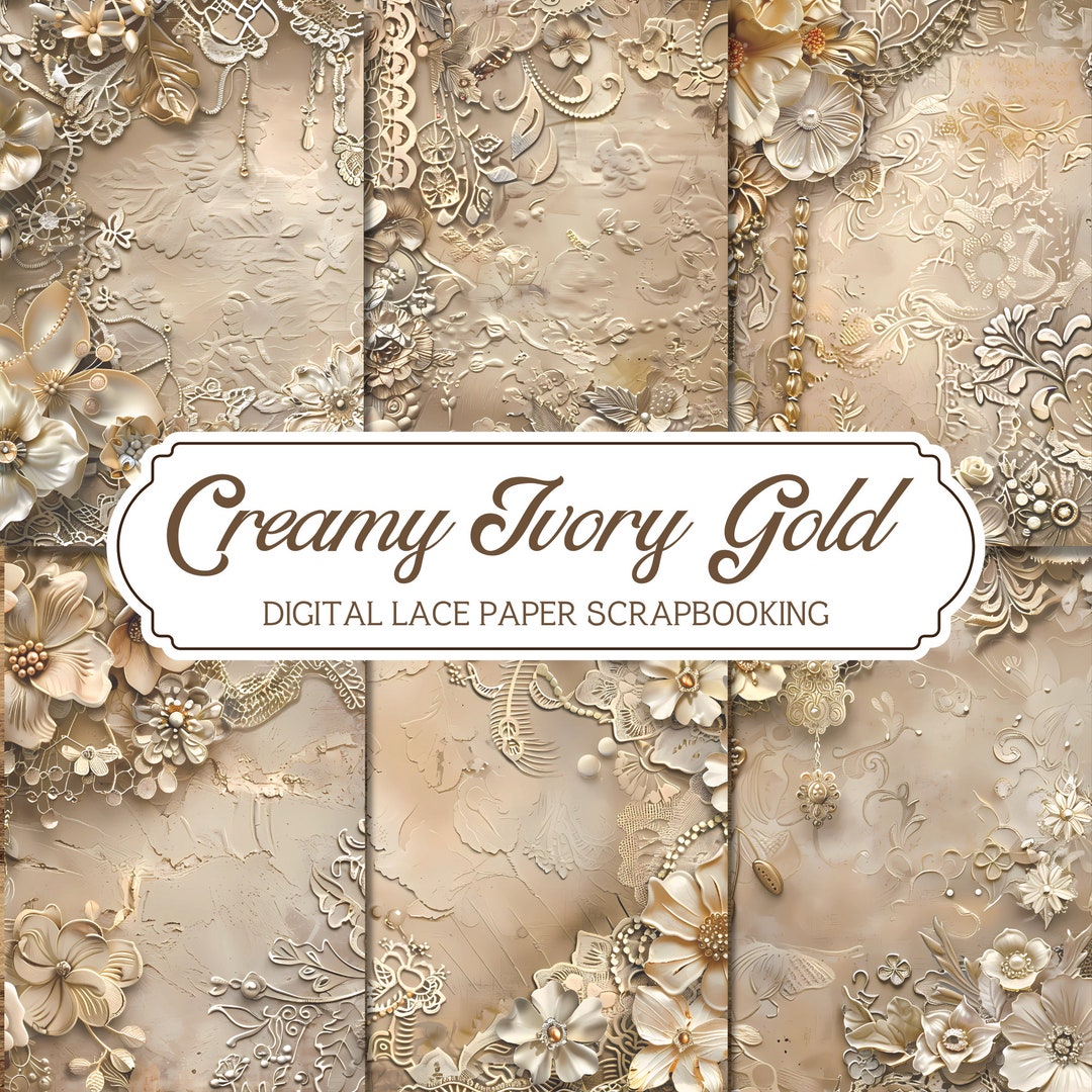 Vintage Lace Digital Paper Printable, Ivory Gold, Victorian, Lace ...