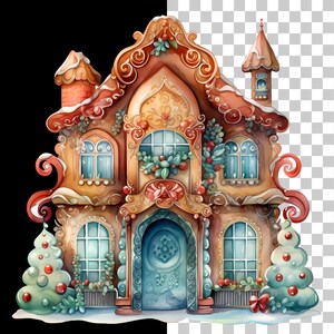 10 PNG Watercolor Christmas Gingerbread House Clipart Bundle - Xmas ...