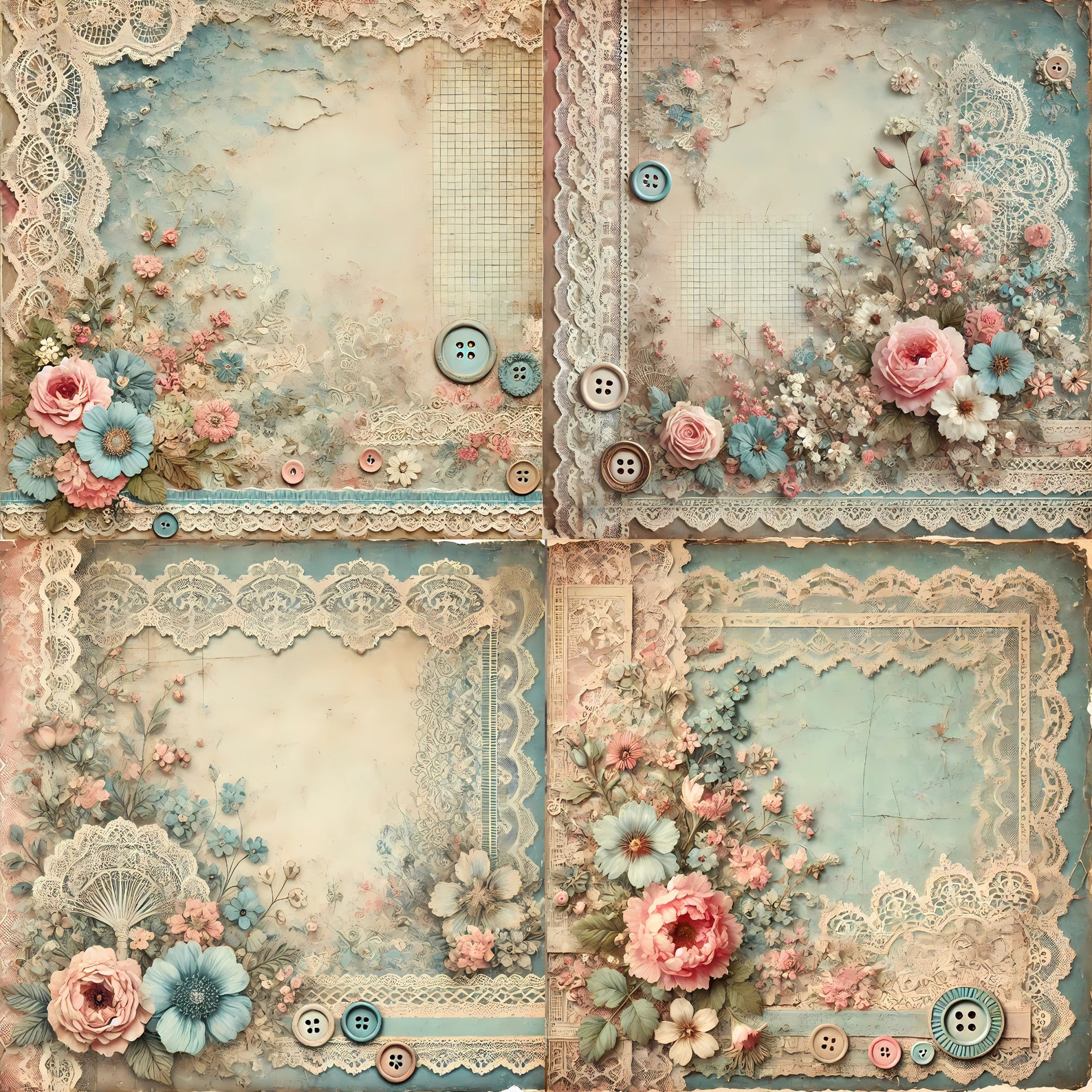 12x12 Vintage Lace Digital Paper Printable, Powder Blue Blush Pink ...