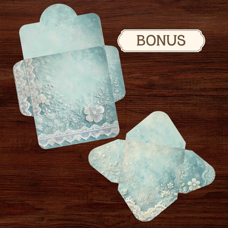 12x12" Vintage Lace Digital Scrapbook Paper, Ethereal Blue ...