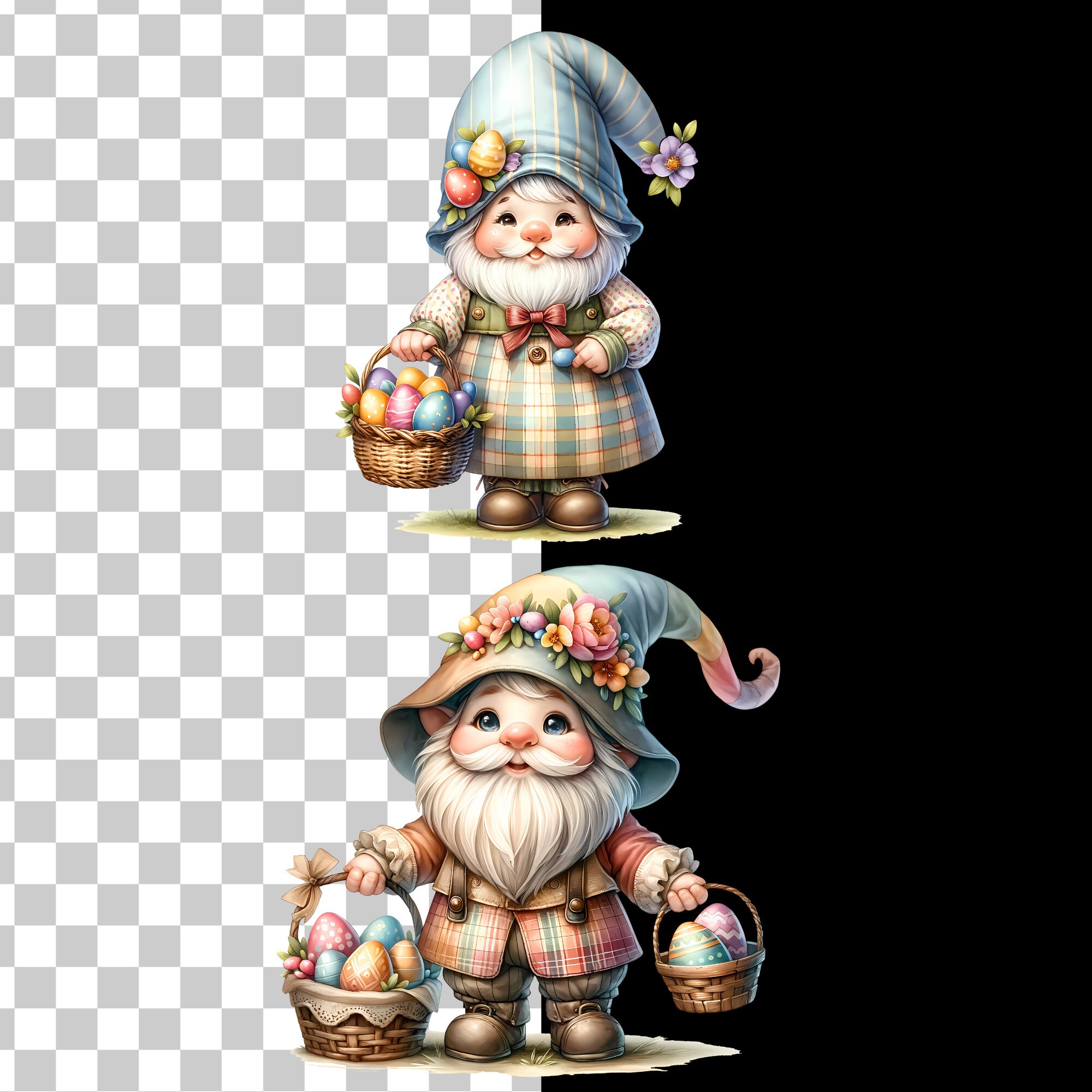 Cute Easter Gnome Clipart, PNG Bundle, Vintage, Easter Eggs, Spring ...