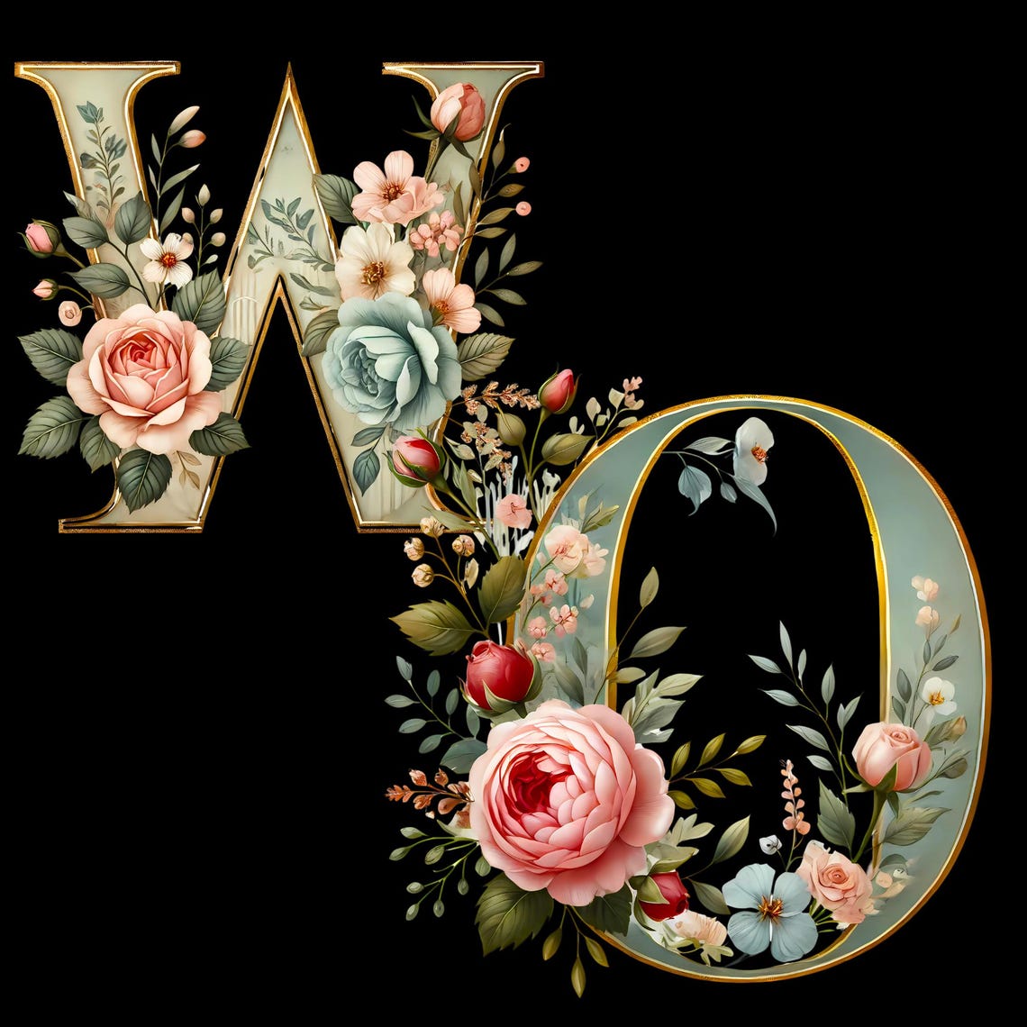 Vintage Floral Watercolor Alphabet Clipart: PNG Letters (digital ...
