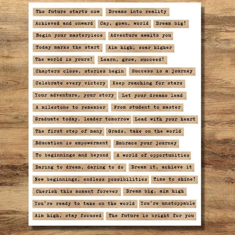 Graduation Saying Ephemera: Printable Journal Words (digital Download ...