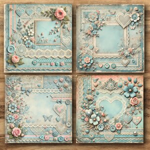12x12" Vintage Scrapbook Paper, Bluebell Whispers, Digital Lace Florals ...