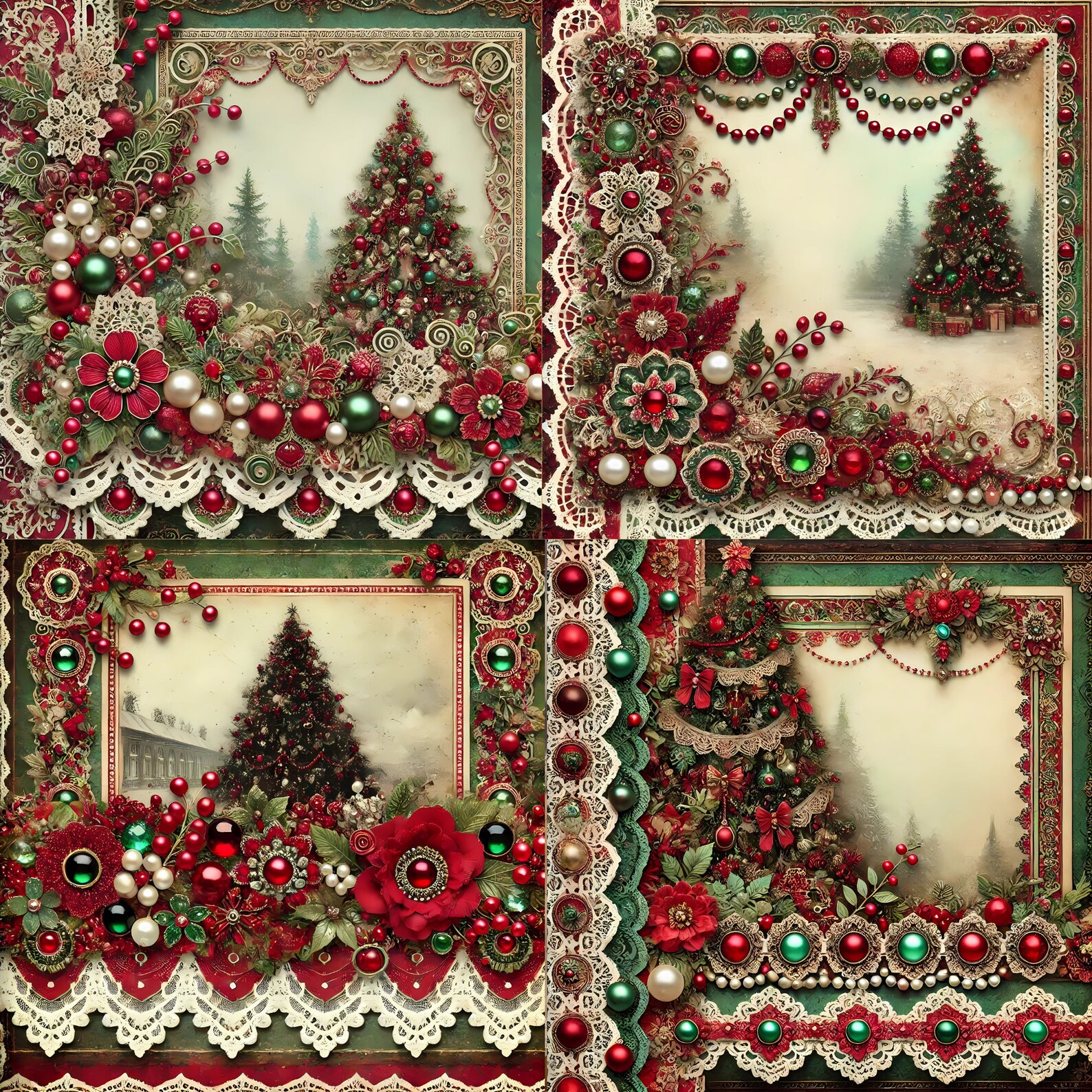 12x12" Vintage Christmas Scrapbook Digital Paper, Vintage Christmas ...