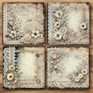 12x12" Vintage Lace Digital Paper Printable, Ghostly White, Lace ...