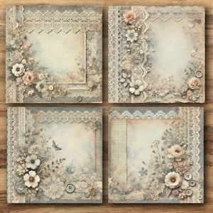 12x12" Vintage Lace Digital Paper Printable, Grey Elegance, Lace ...