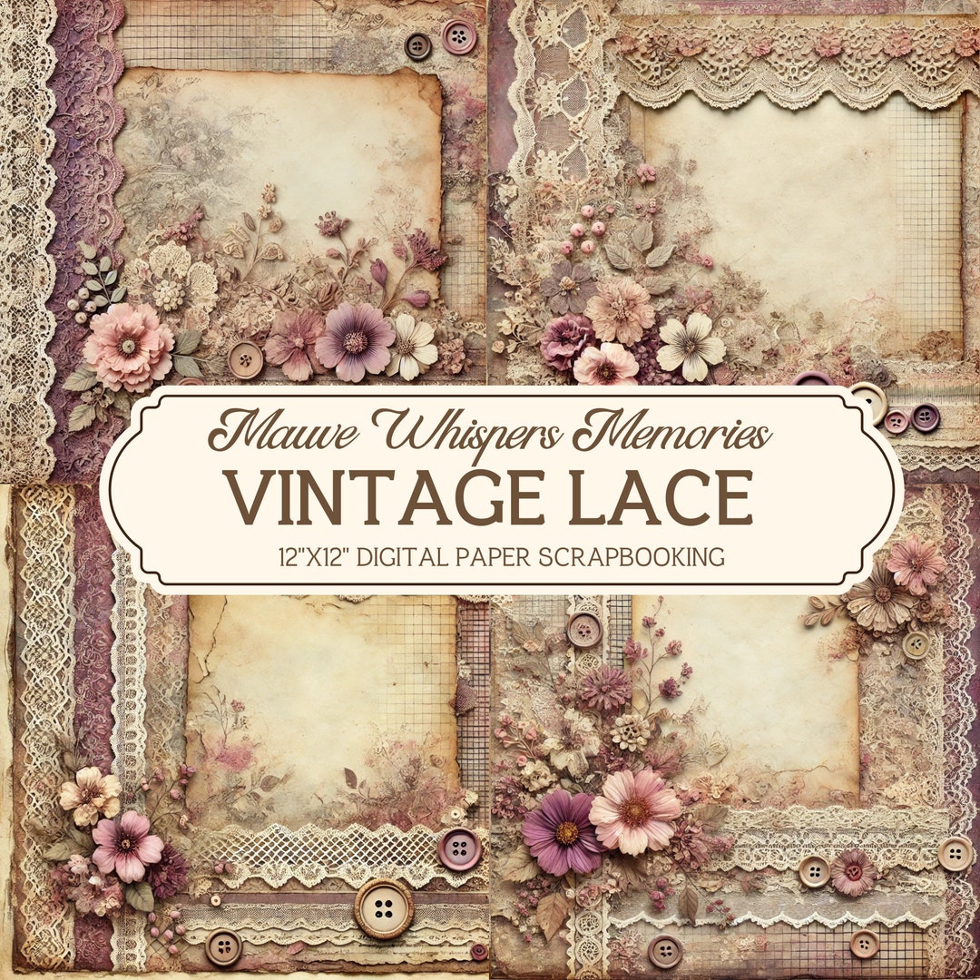 12x12 Vintage Lace Digital Paper Printable, Mauve Whispers Memories ...