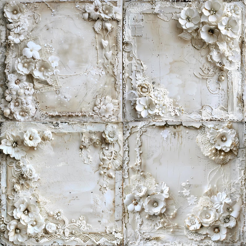 Vintage Lace Digital Paper Printable, Charming White, Flower Lace ...