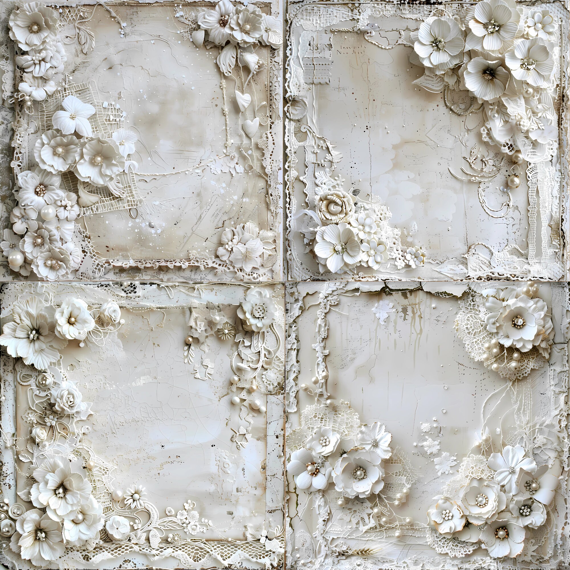 Vintage Lace Digital Paper Printable, Charming White, Flower Lace ...