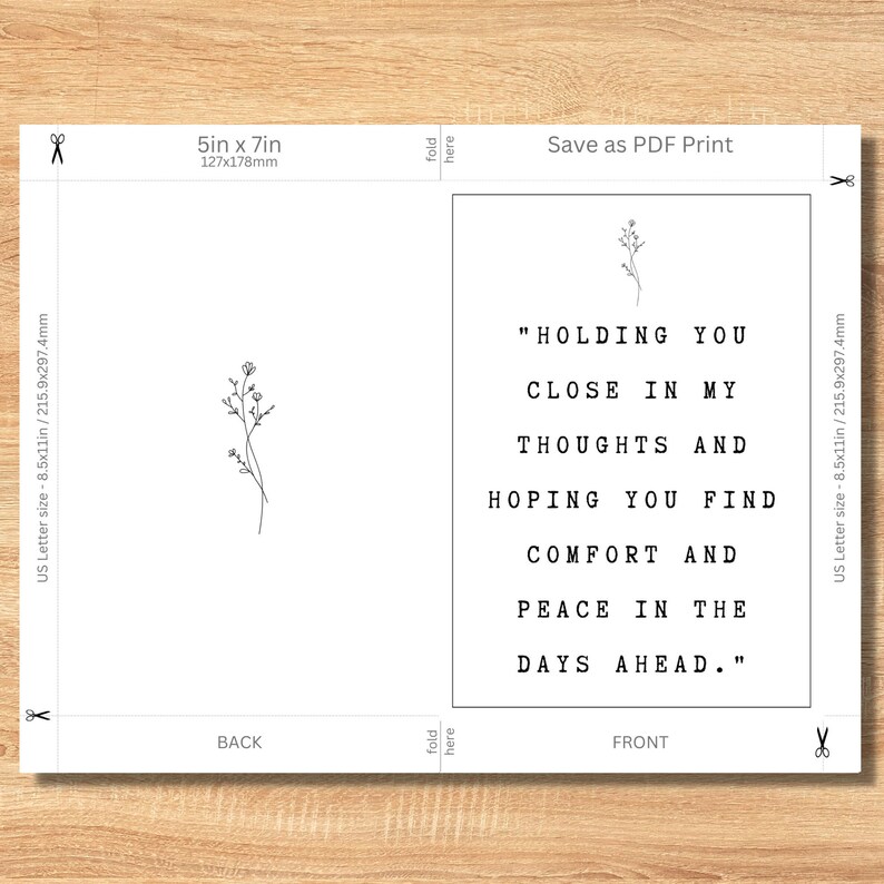 Minimalist Printable Sympathy Card, Condolence Card, for Loss, Loved ...