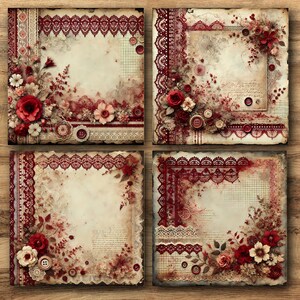 12x12" Vintage Lace Digital Paper Printable, Blood Red, Lace Scrapbook ...